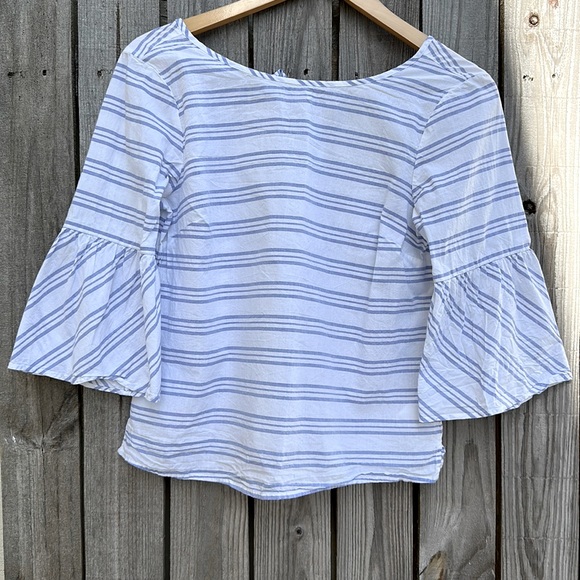 J. Crew | Tops | Euc J Crew Bell Sleeve Striped Blouse In White With ...